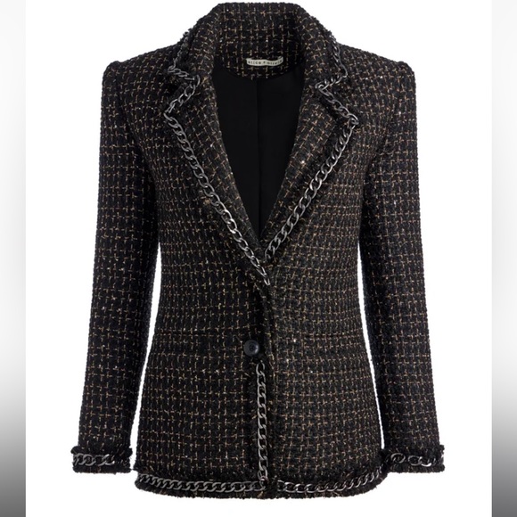 Alice + Olivia | Jackets & Coats | Shan Tweed Chain Trim Blazer | Poshmark
